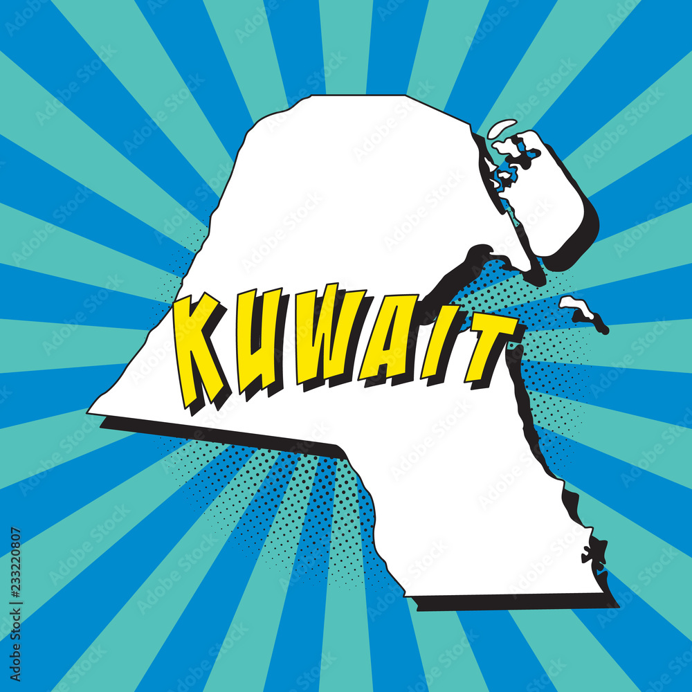 map of kuwait in retro pop art style with radial lines and halftone ...