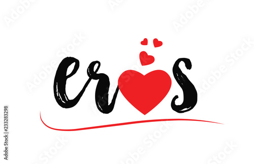 eros word text typography design logo icon with red love heart Stock ...
