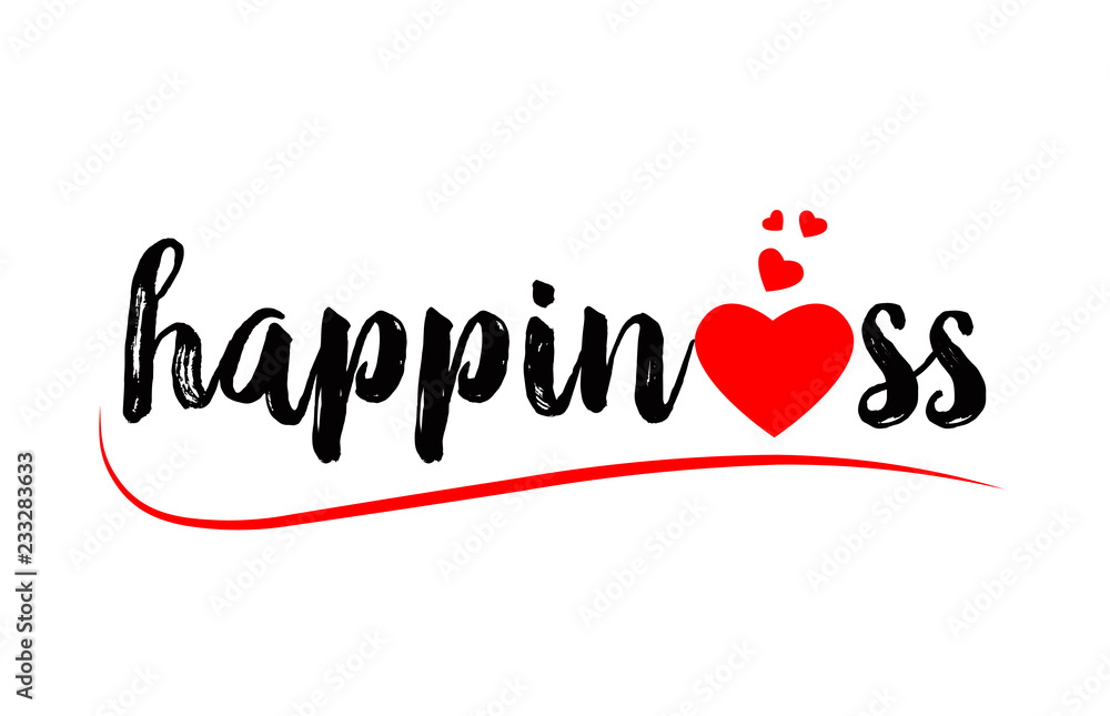 happiness word text typography design logo icon with red love heart ...