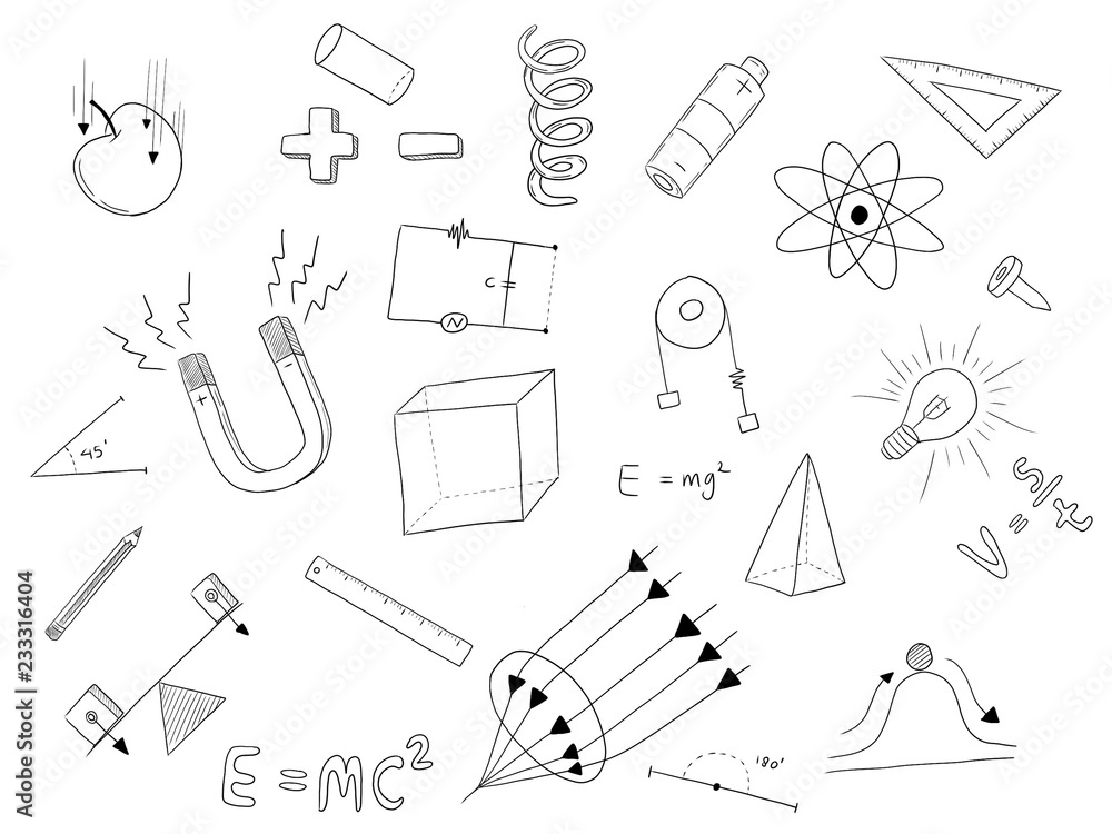 physics physic doodle art black and white with science object Stock ...