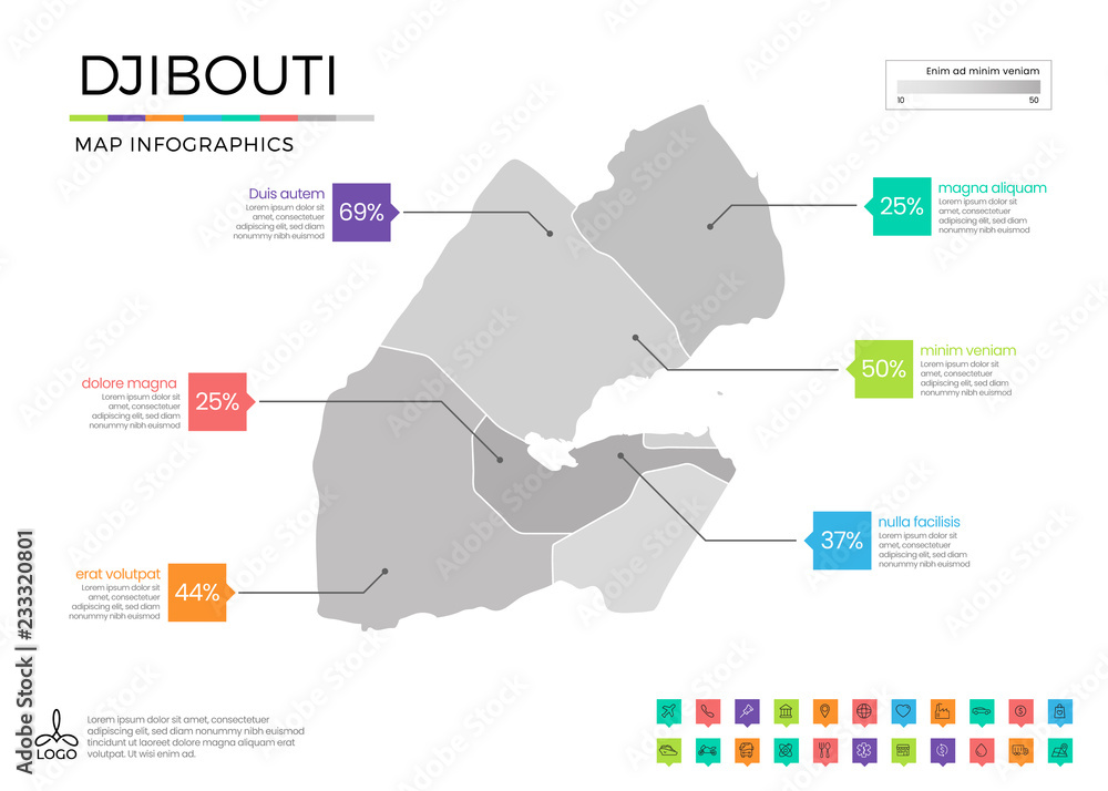 Djibouti Map Infographics With Editable Separated Layers Zones