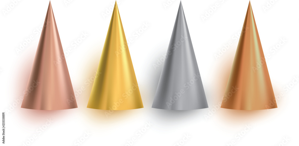 Set of 3d gold cone, vector illustration. Stock Vector | Adobe Stock