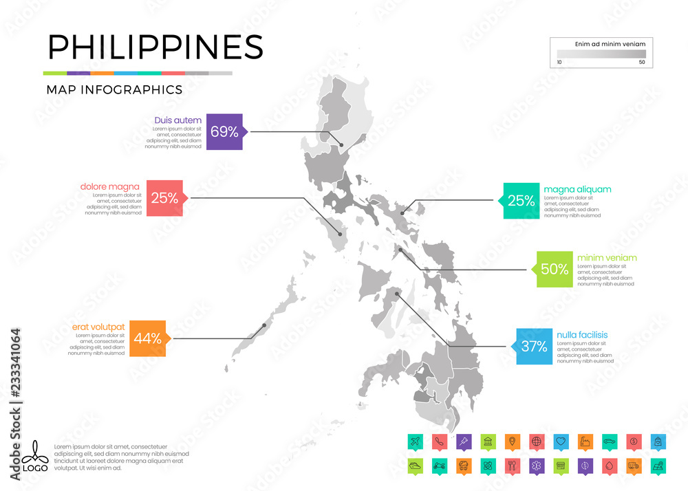 Vector de Stock Philippines map infographics with editable separated ...