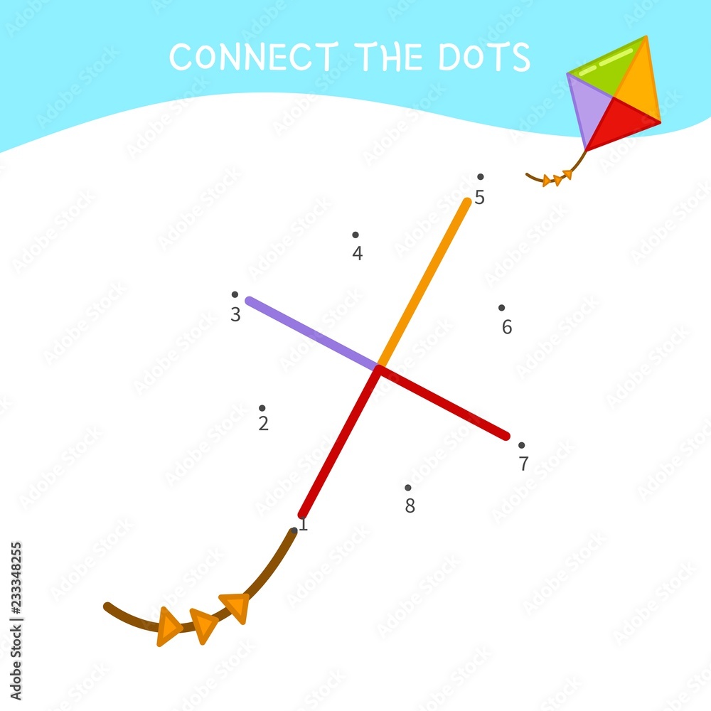 Educational game for kids. Dot to dot game for children. Cartoon kite ...