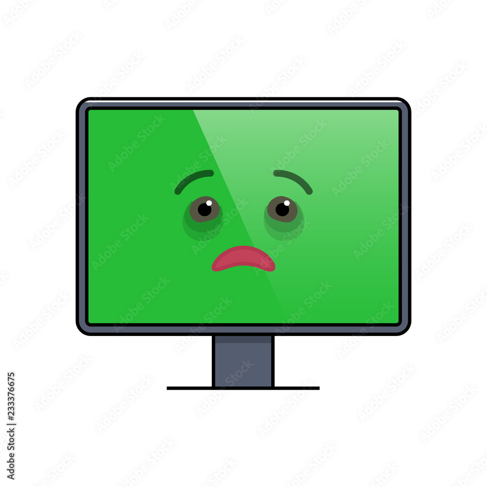 Ill face on computer screen emoticon icon. Painful digital device emoji ...