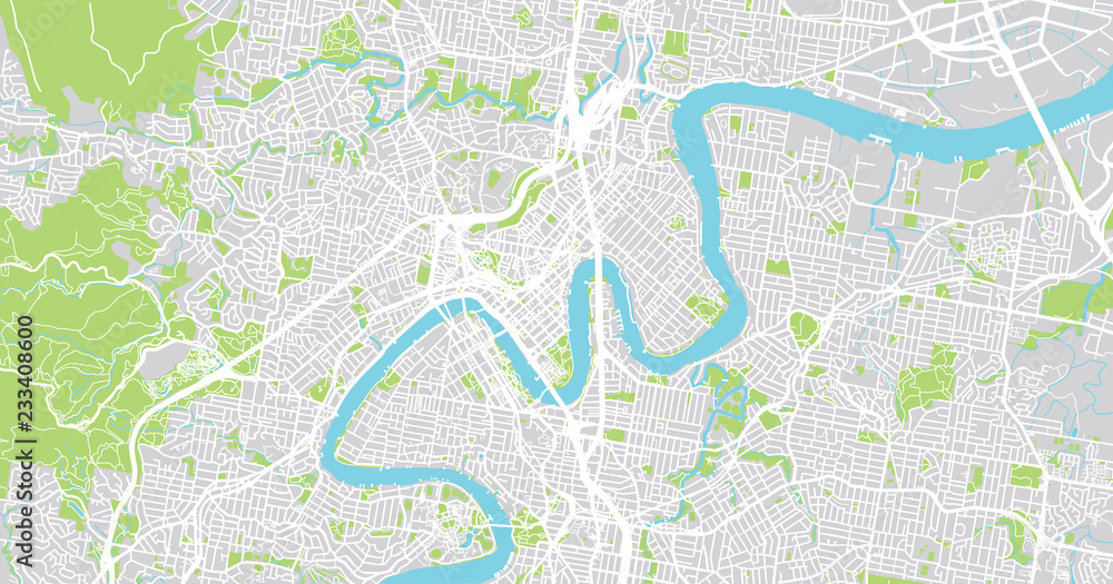 Urban vector city map of Brisbane, Australia Stock Vector | Adobe Stock