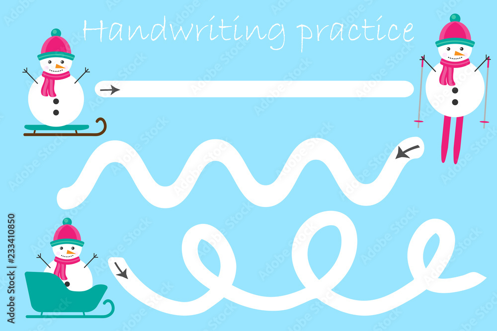 Handwriting practice sheet, christmas theme, snowmen, kids preschool ...