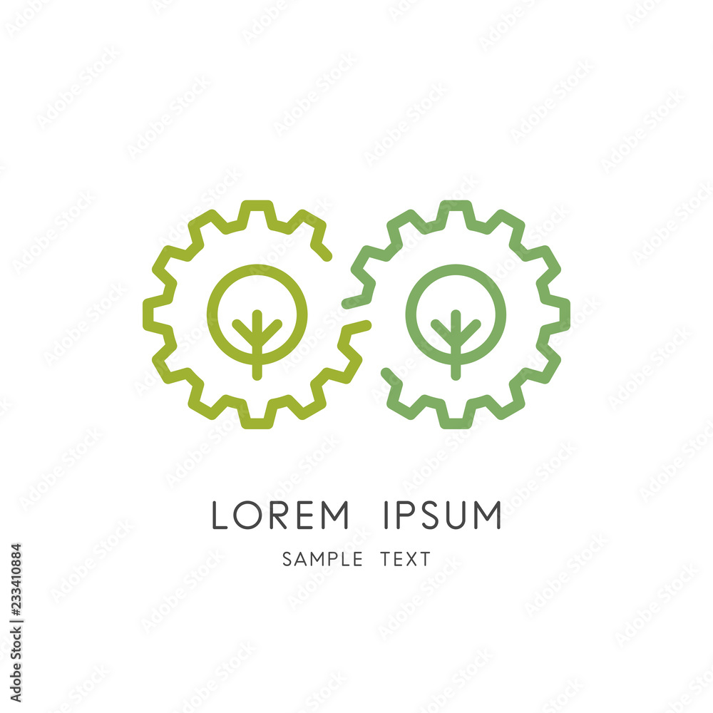 Tree and gear wheel logo - couple of pinions with plants and infinity ...