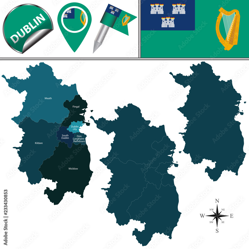 Map of Dublin with counties Stock Vector | Adobe Stock