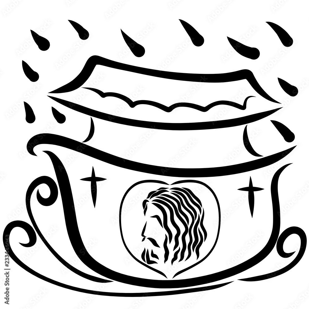 The floating Ark with the image of the Gosod of Jesus, salvation Stock ...