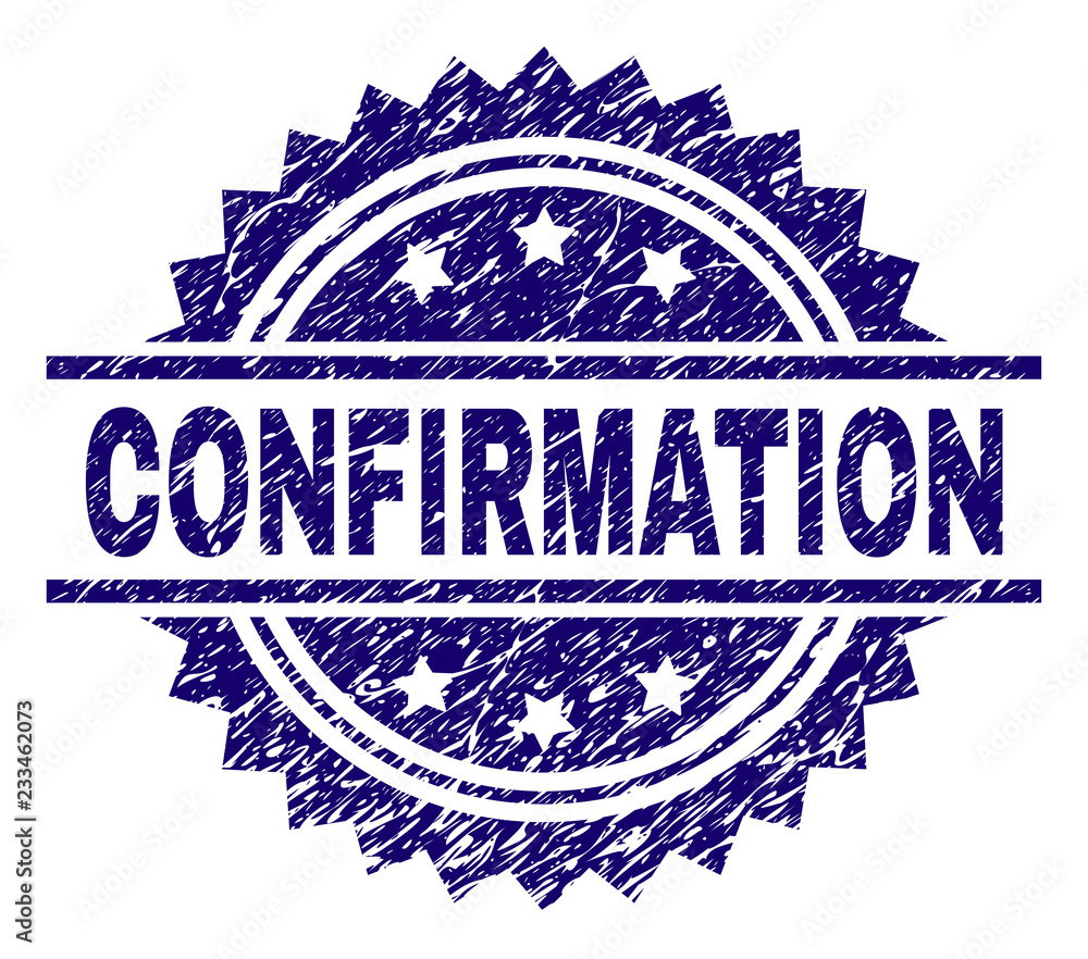 CONFIRMATION stamp seal watermark with distress style. Blue vector ...
