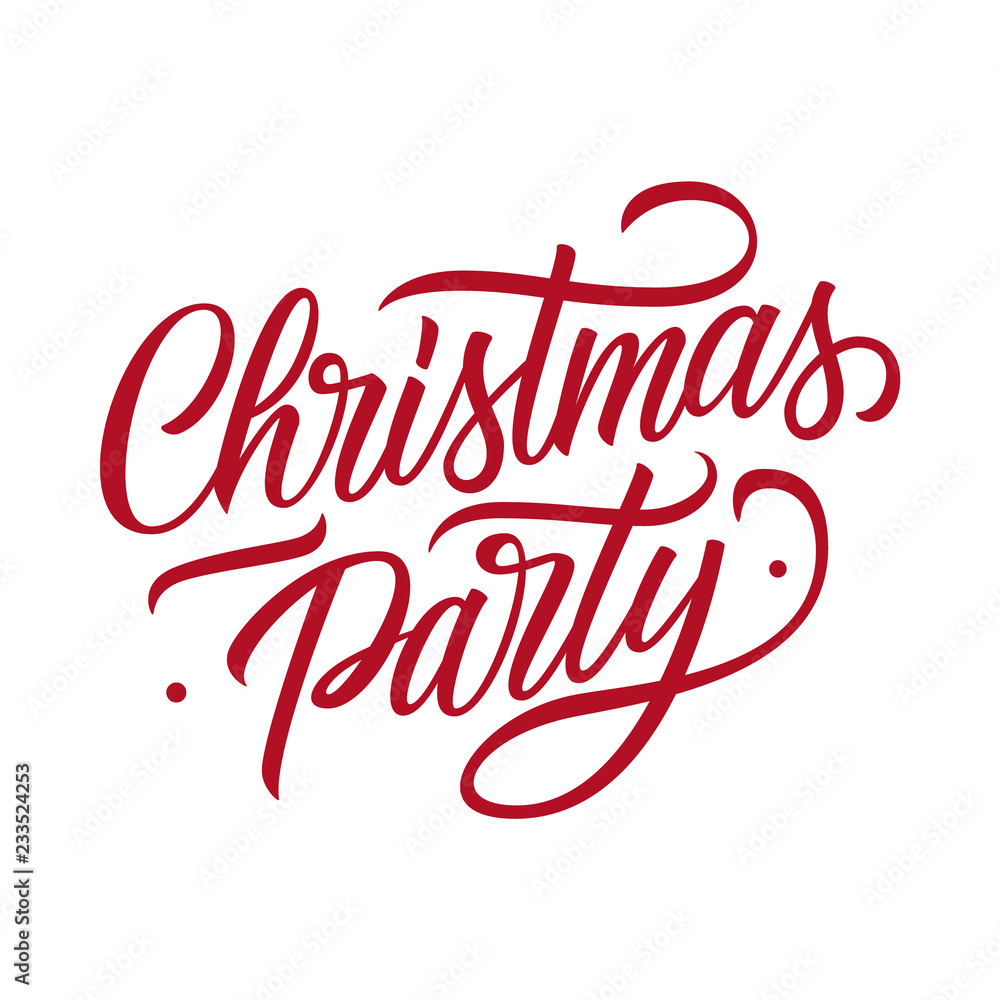 Christmas Party hand drawn lettering text design card template ...