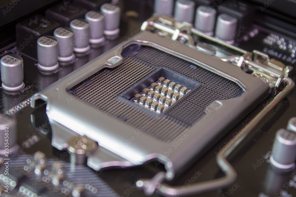 Foto de Stock CPU slot,Intel LGA 1151 cpu socket on motherboard Computer PC with cpu processor ...