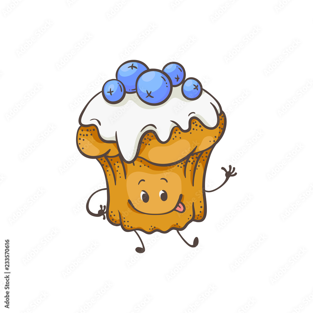 Vector illustration of muffin cartoon character with glaze and ...