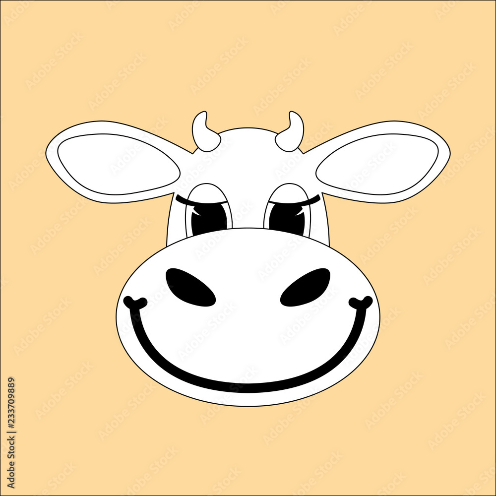 cartoon cow face .flat style.front view.vector Stock Vector | Adobe Stock