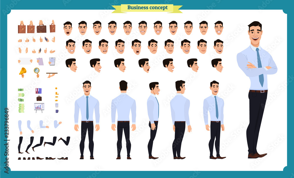 Front, side, back view animated character. Manager character creation ...