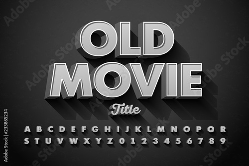 Retro style font, Old Movie title screen, alphabet letters and numbers ...