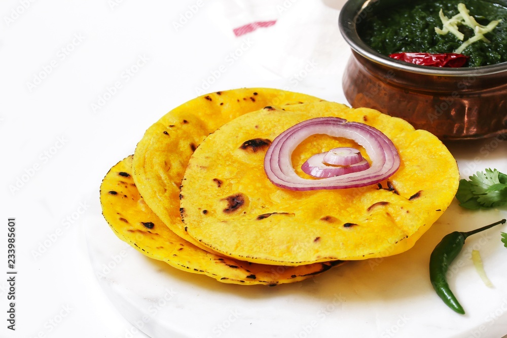 Sarson ka saag and Makki ki roti /Indian corn bread with mustard leaves ...