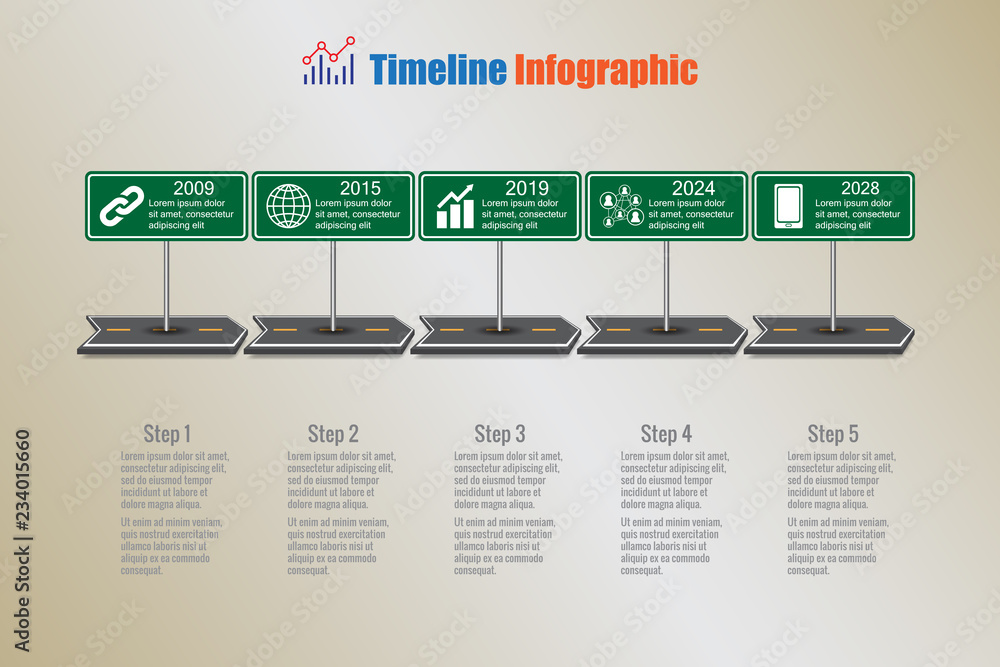 Business road signs map timeline infographic designed for abstract background template milestone ...
