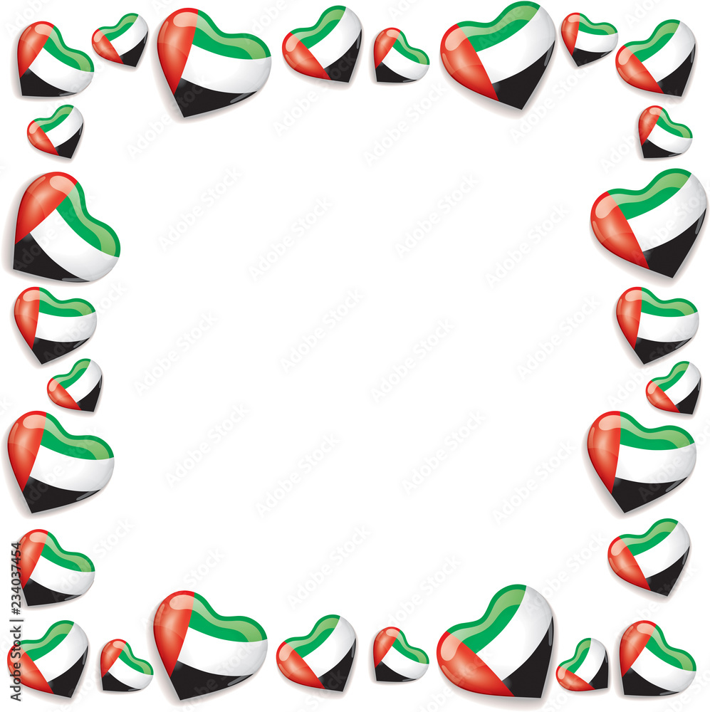 UAE Flag Background with hearts Shape Frame & Border, National day ...