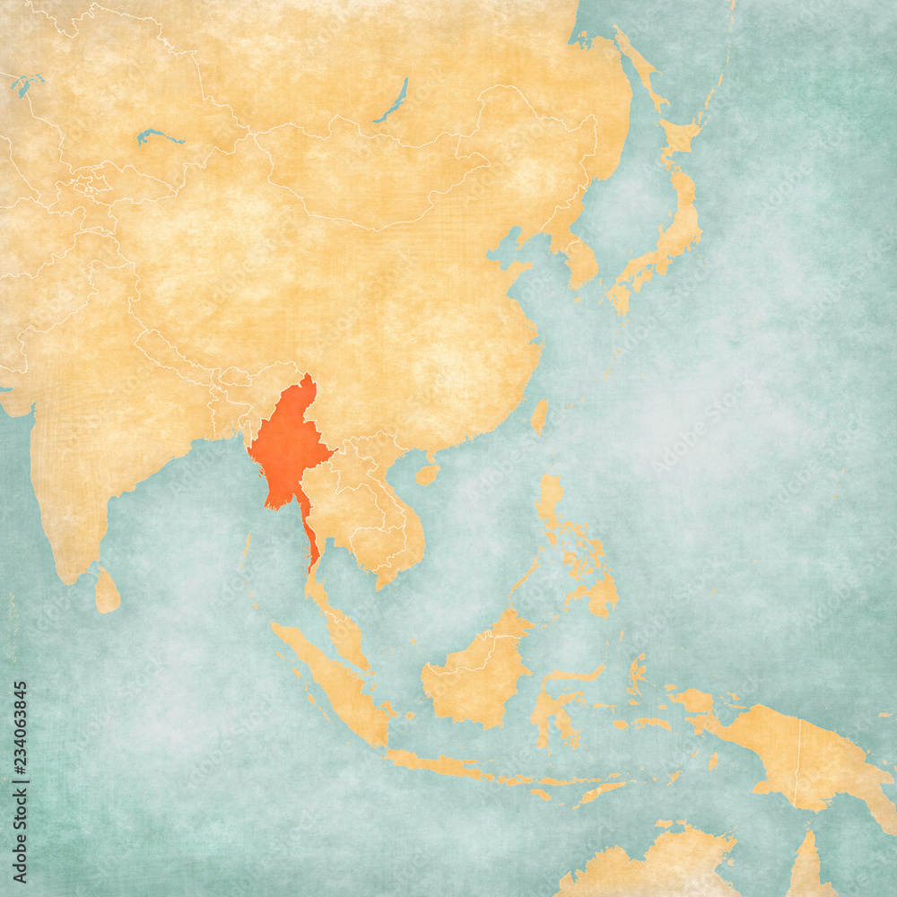 Map of East Asia - Myanmar Stock Illustration | Adobe Stock