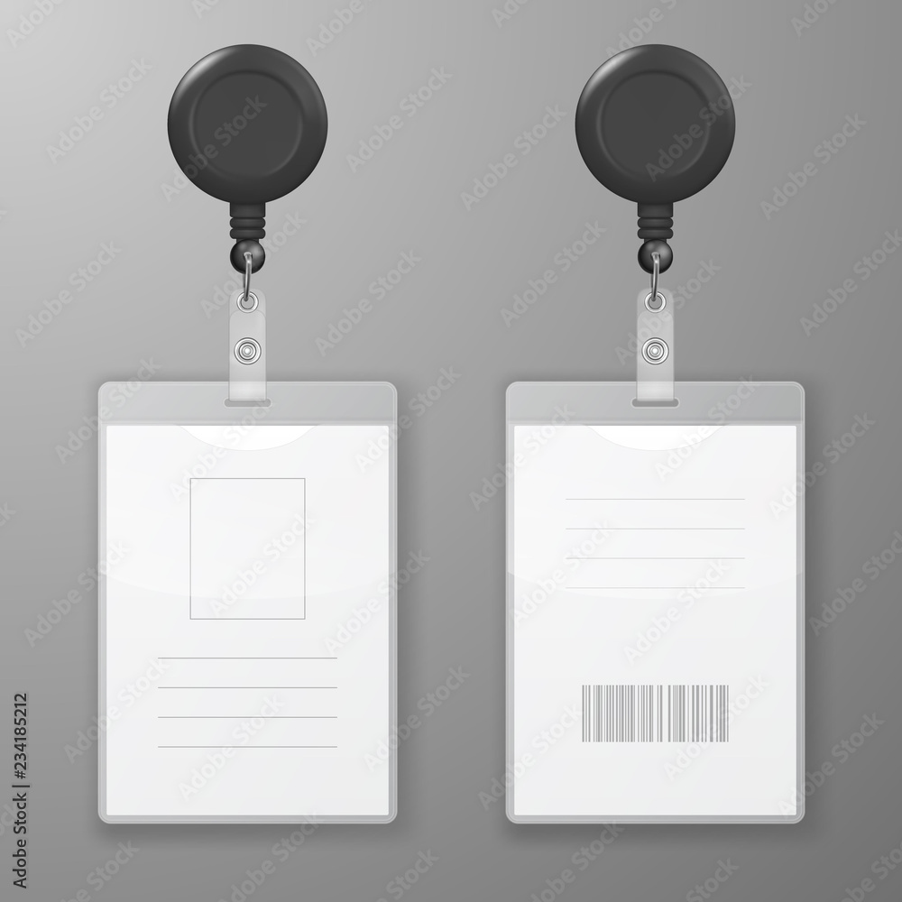 Vector Realistic Blank Office Graphic Id Cards with Round Clasp Reel ...