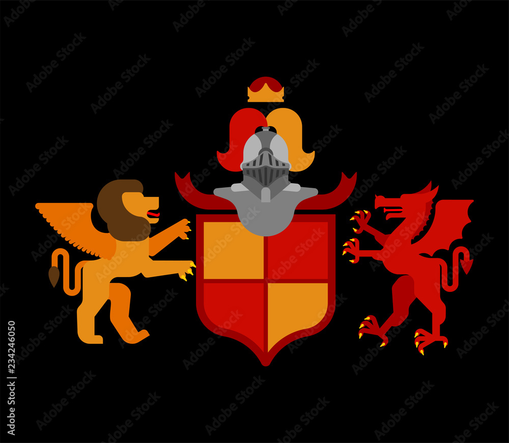Vector de Stock Heraldic Shield Winged Lion and Dragon and Knight ...