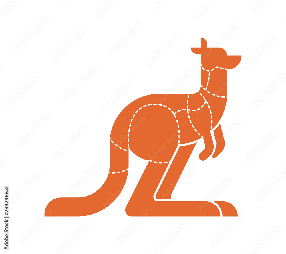 Cut of meat Kangaroo. Wallaby silhouette scheme lines of different ...