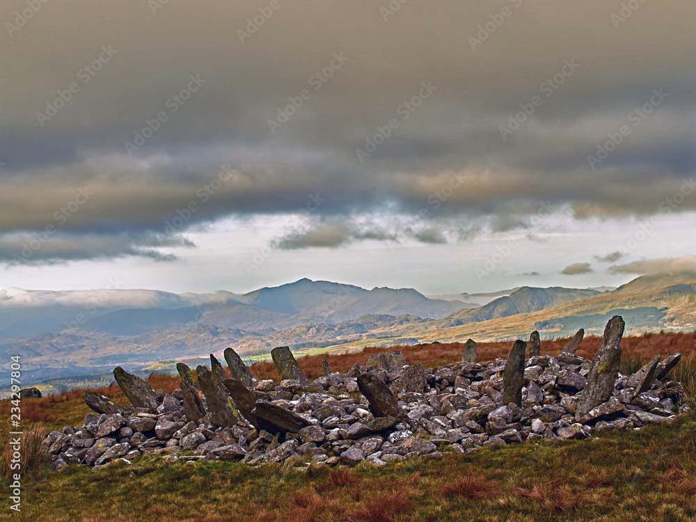 Bryn Cader Faner Cairn Circle. This ancient monument is a combination ...
