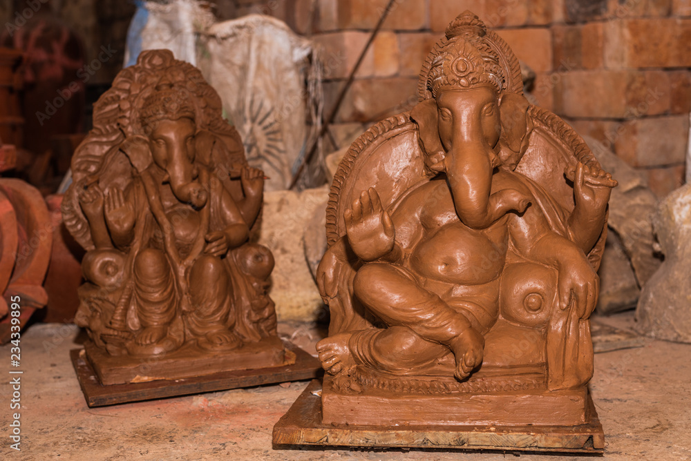 Unfinished Clay model of Lord Ganesh\Ganesha being prepared by local ...