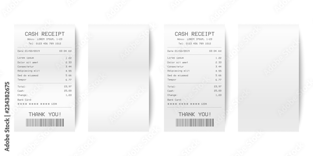 Vector Realistic 3d Paper Printed Sales Shop Receipt Set with Barcode ...