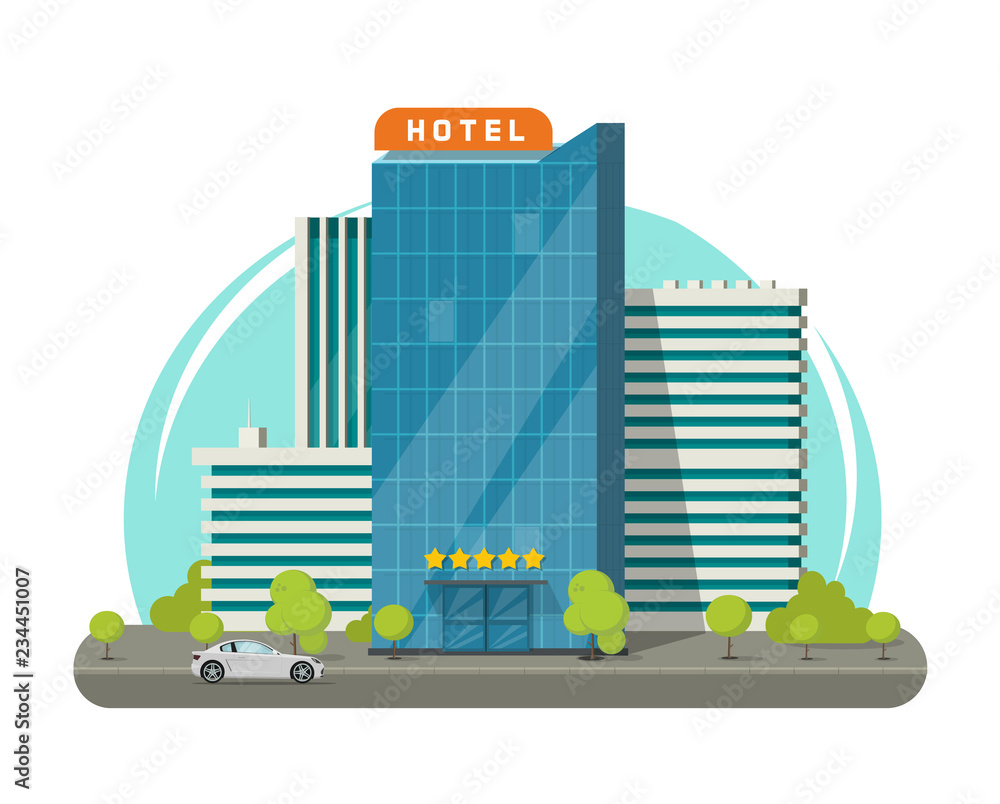 Hotel building tower isolated on city street vector illustration ...