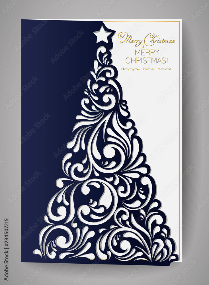 Laser cut template for Christmas cards, square invitation for party ...