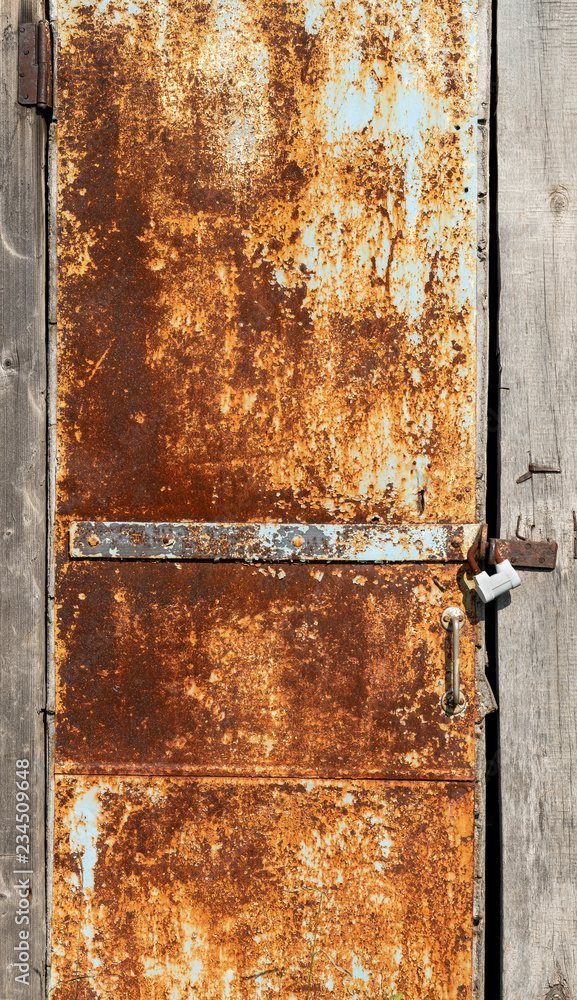 Rusty Painted Hinged Door. Corrosion Of The Metal Plate. Texture ...