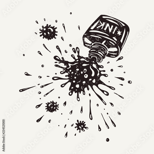 A bottle with spilled ink. Sketch. Freehand drawing Stock Vector ...
