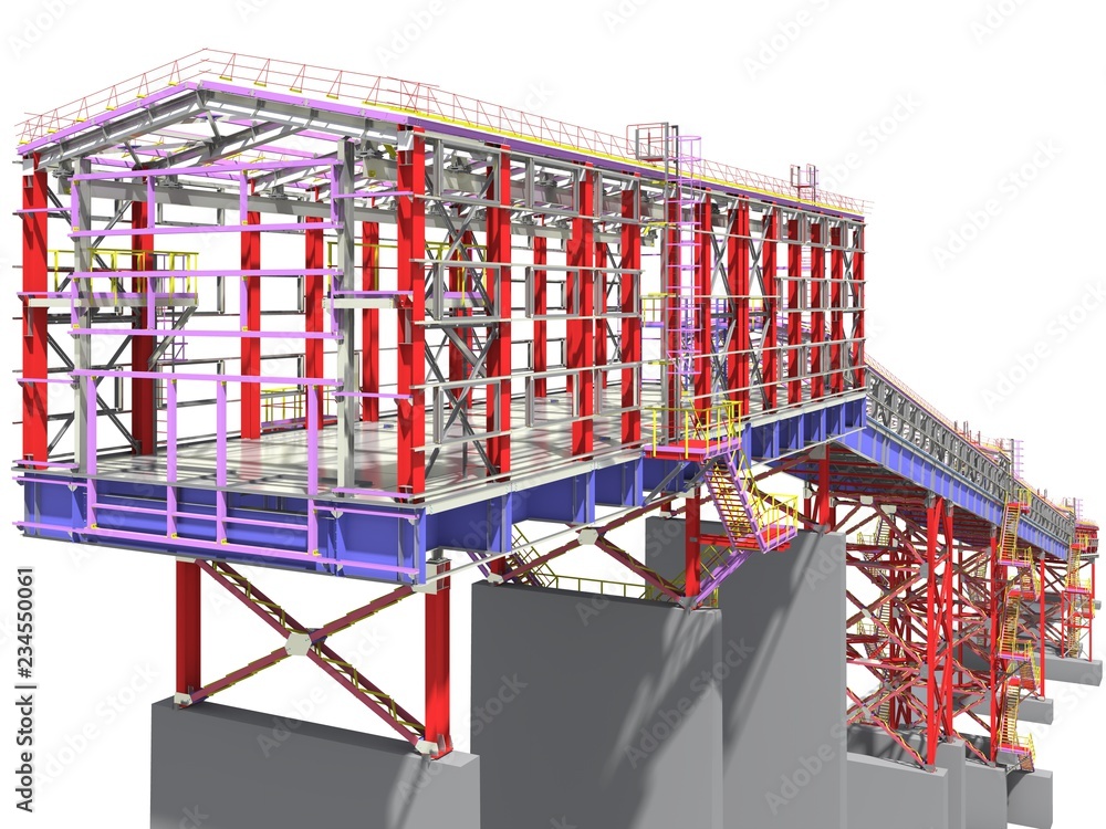 Stock-Illustration „BIM model. 3D structure of building steel ...