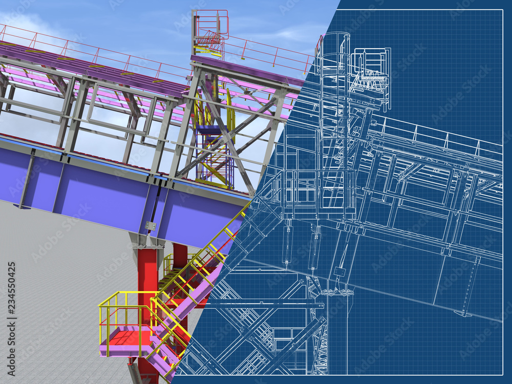 BIM model. 3D structure of building steel structures of industrial ...
