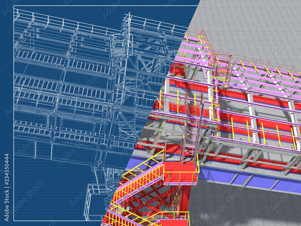 BIM model. 3D structure of building steel structures of industrial ...
