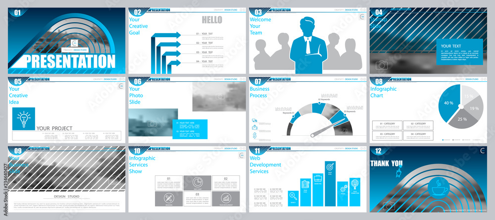 blue, gray, elements of presentation templates, white background. Slide ...