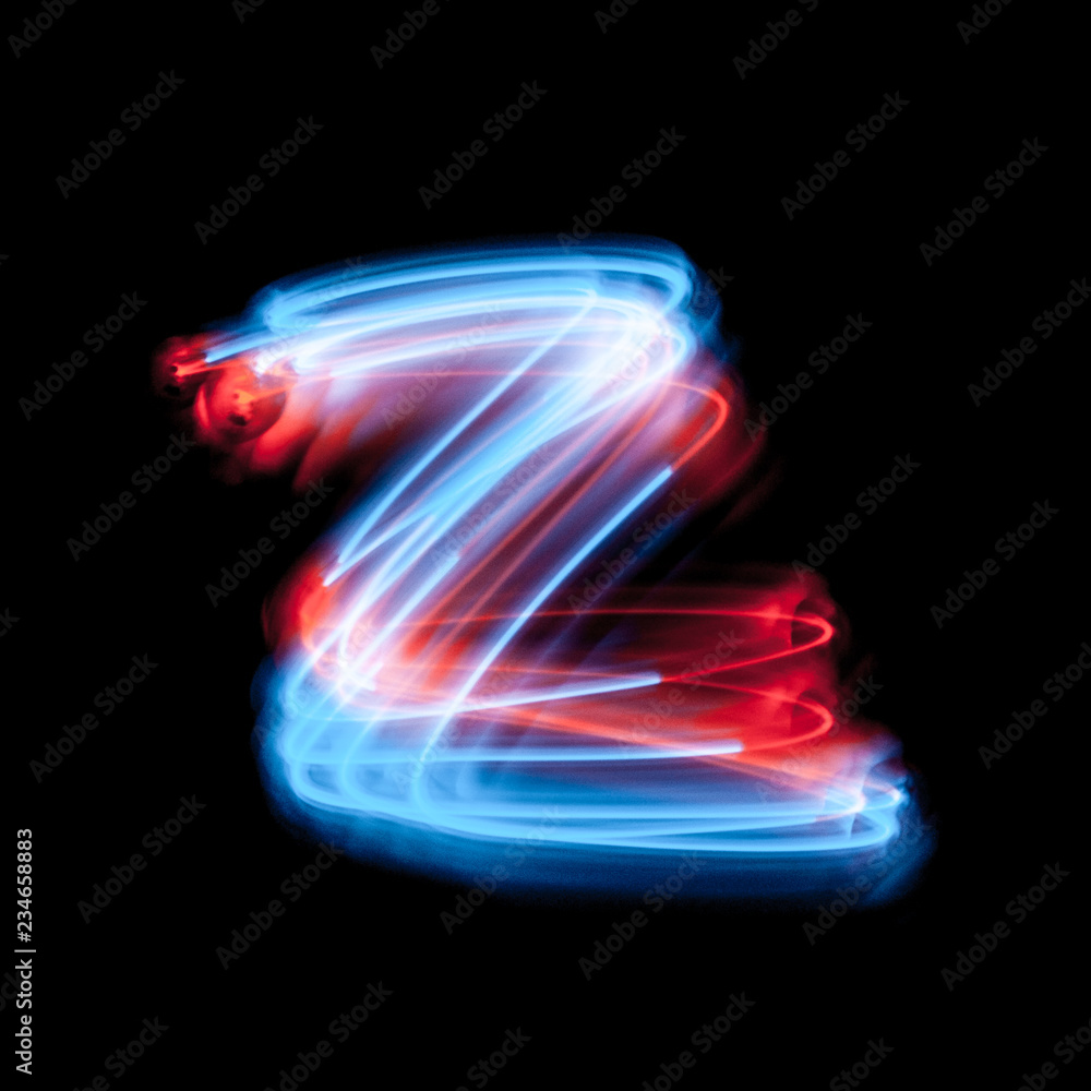 Letter Z of the alphabet made from neon sign. The blue light image ...