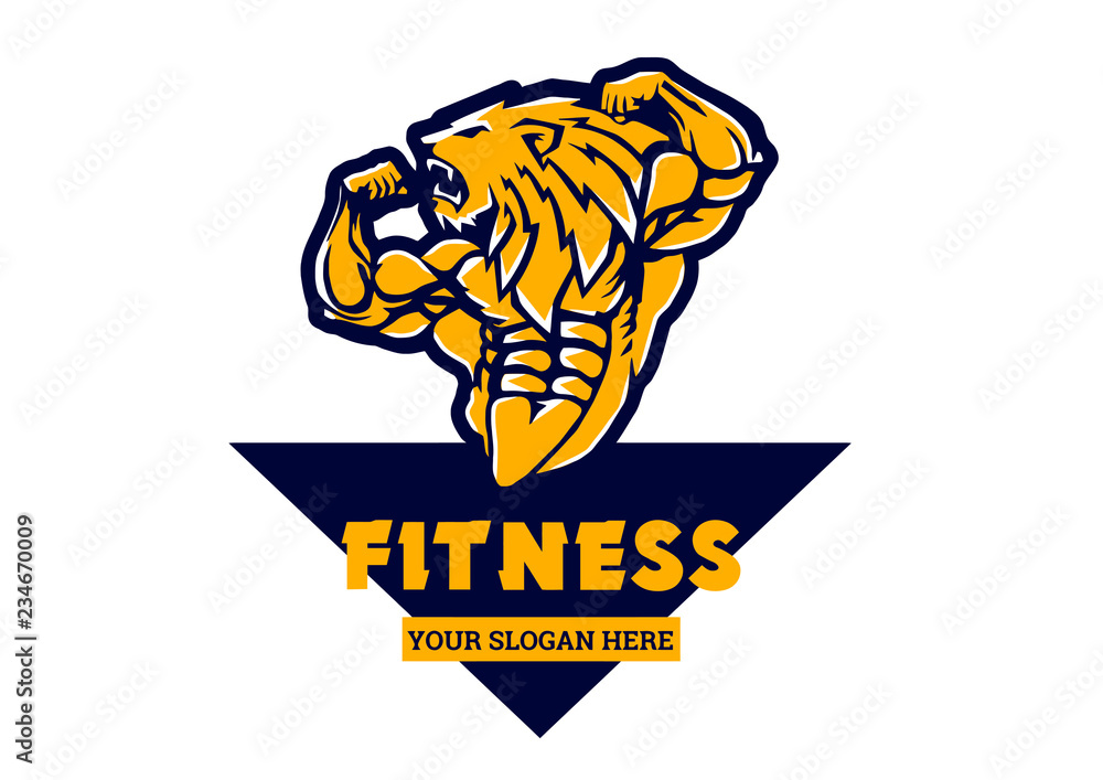 Sport strong bodybuilder lion, illustration, cartoon, clipart, logo ...