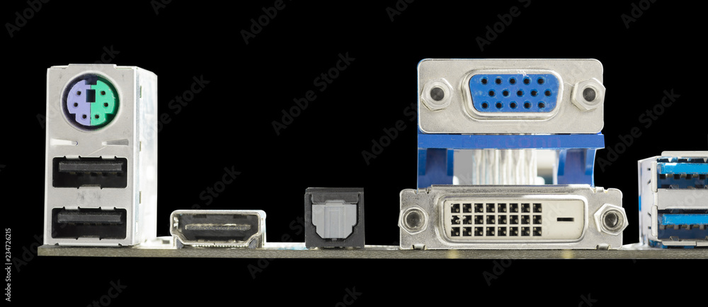 Computer video output Plugin on graphic card. Mini motherboard for PC ...