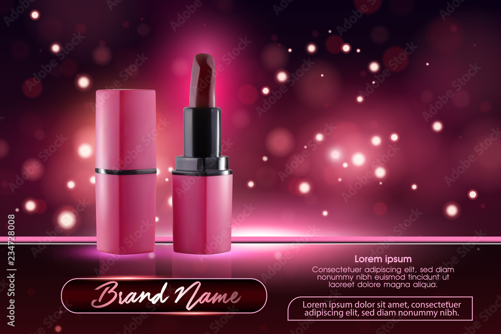 Vector de Stock Makeup ads template Charming red lipstick mockup with ...