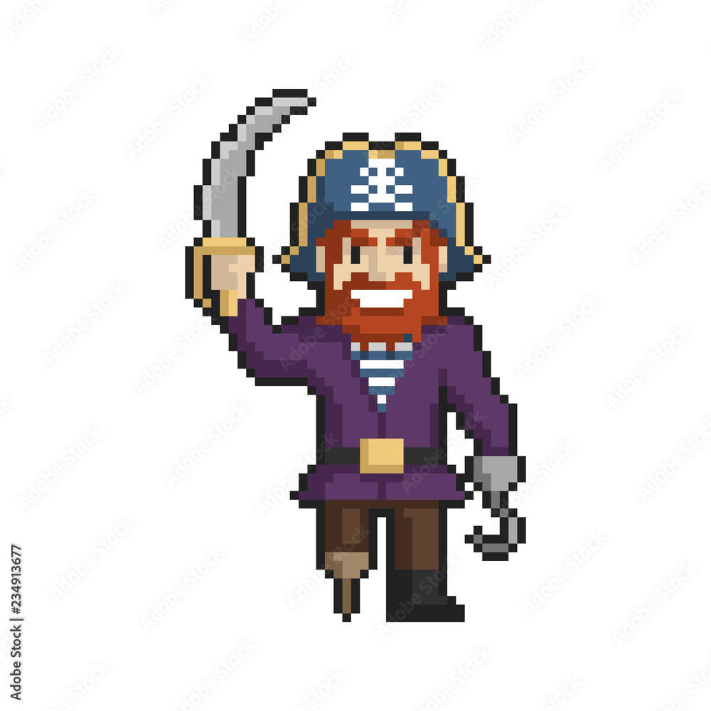 Pirate pixel art on white background. Vector illustration. Stock Vector ...