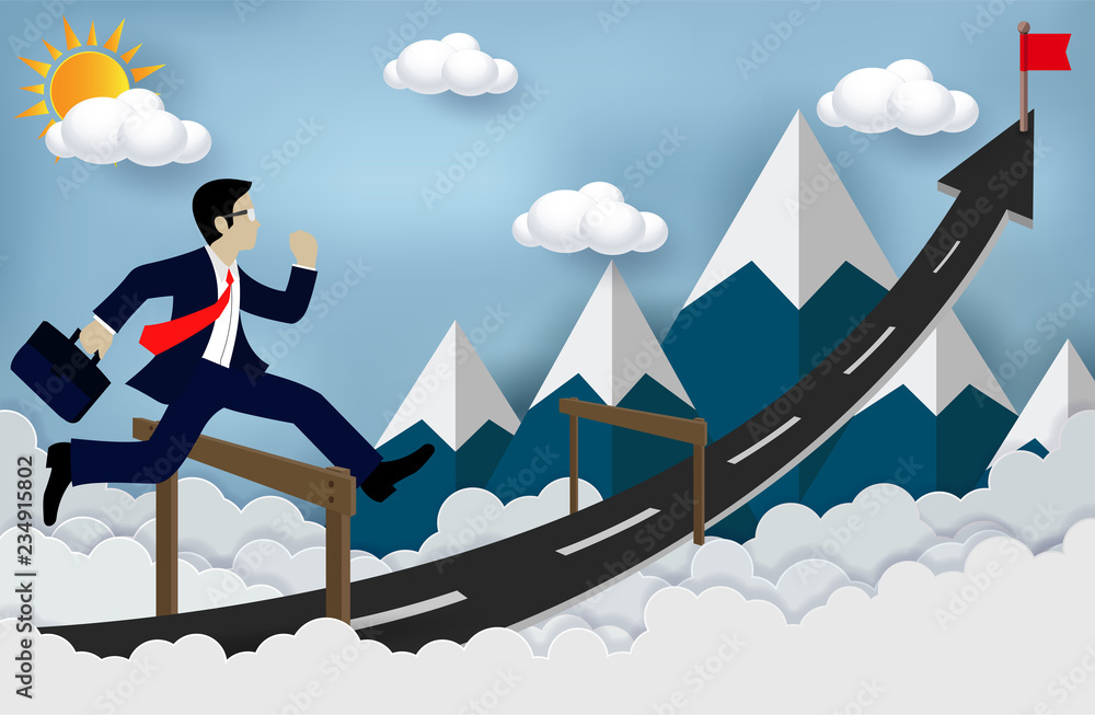 Concepts Business executives can jumping over obstacles on the road, be ...