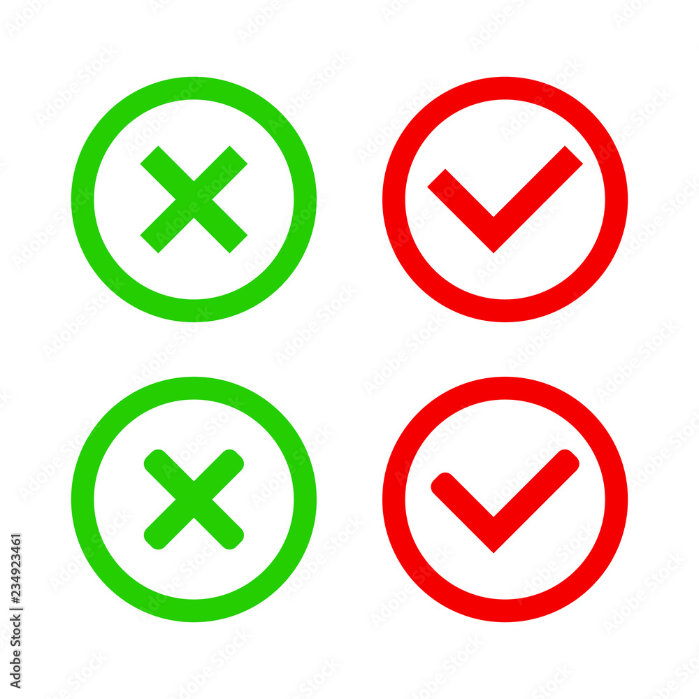 Vector de Stock Green Check Mark and Red Cross in two variants (square ...
