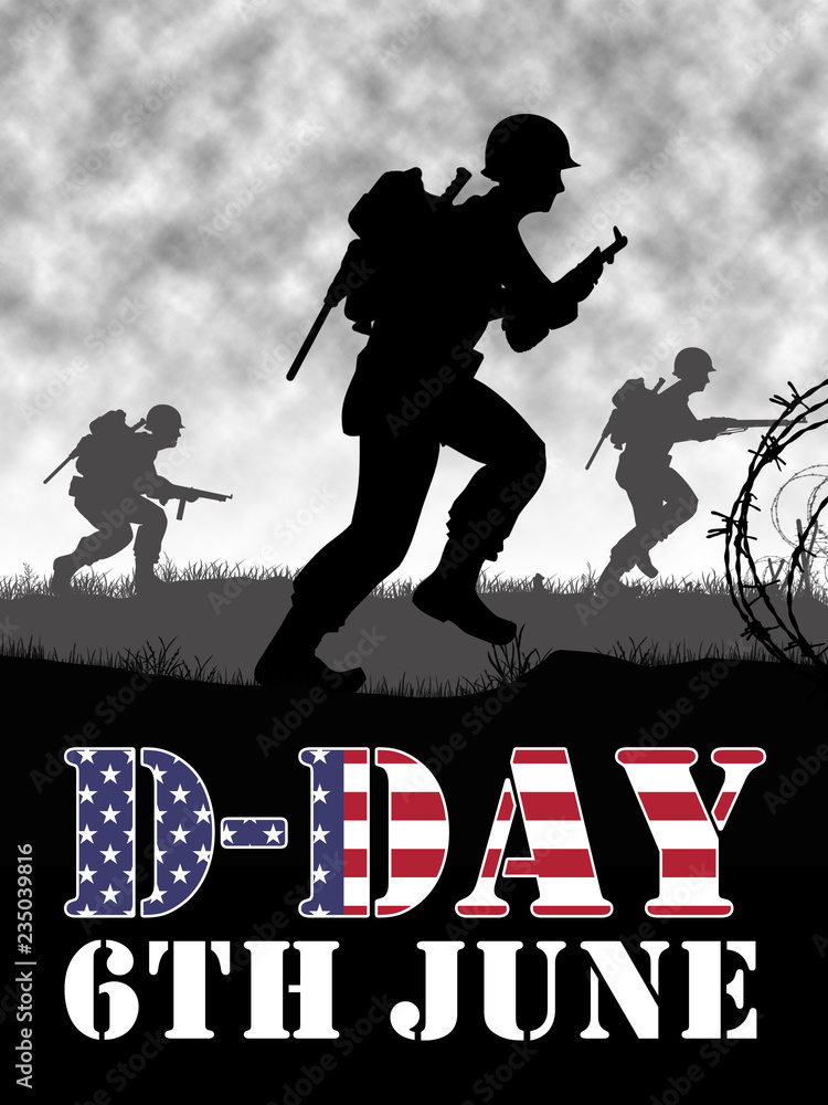 Original illustration. US Infantry soldiers fight a battle in Europe ...