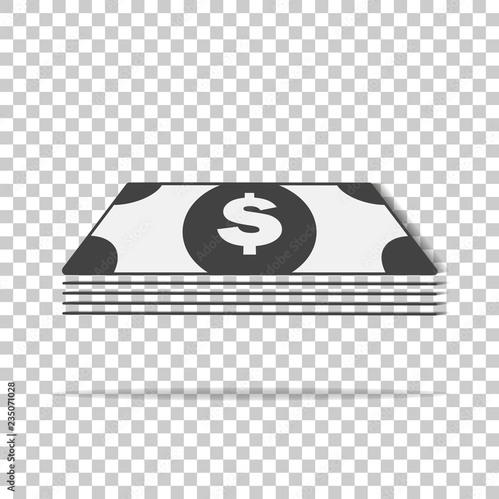 Cash money icon on transparent background. Flat image money with shadow ...