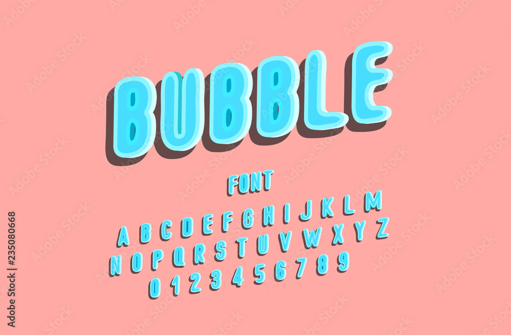 Stylized bubble gum font, alphabet, letters and numbers. Vector ...