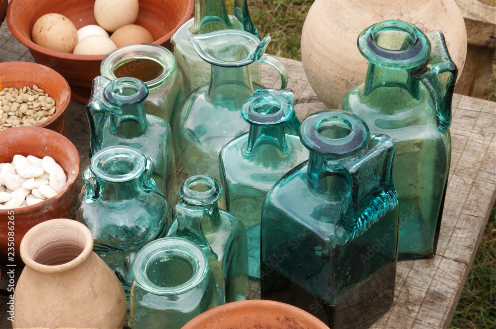 Roman glass bottles. Stock Photo | Adobe Stock